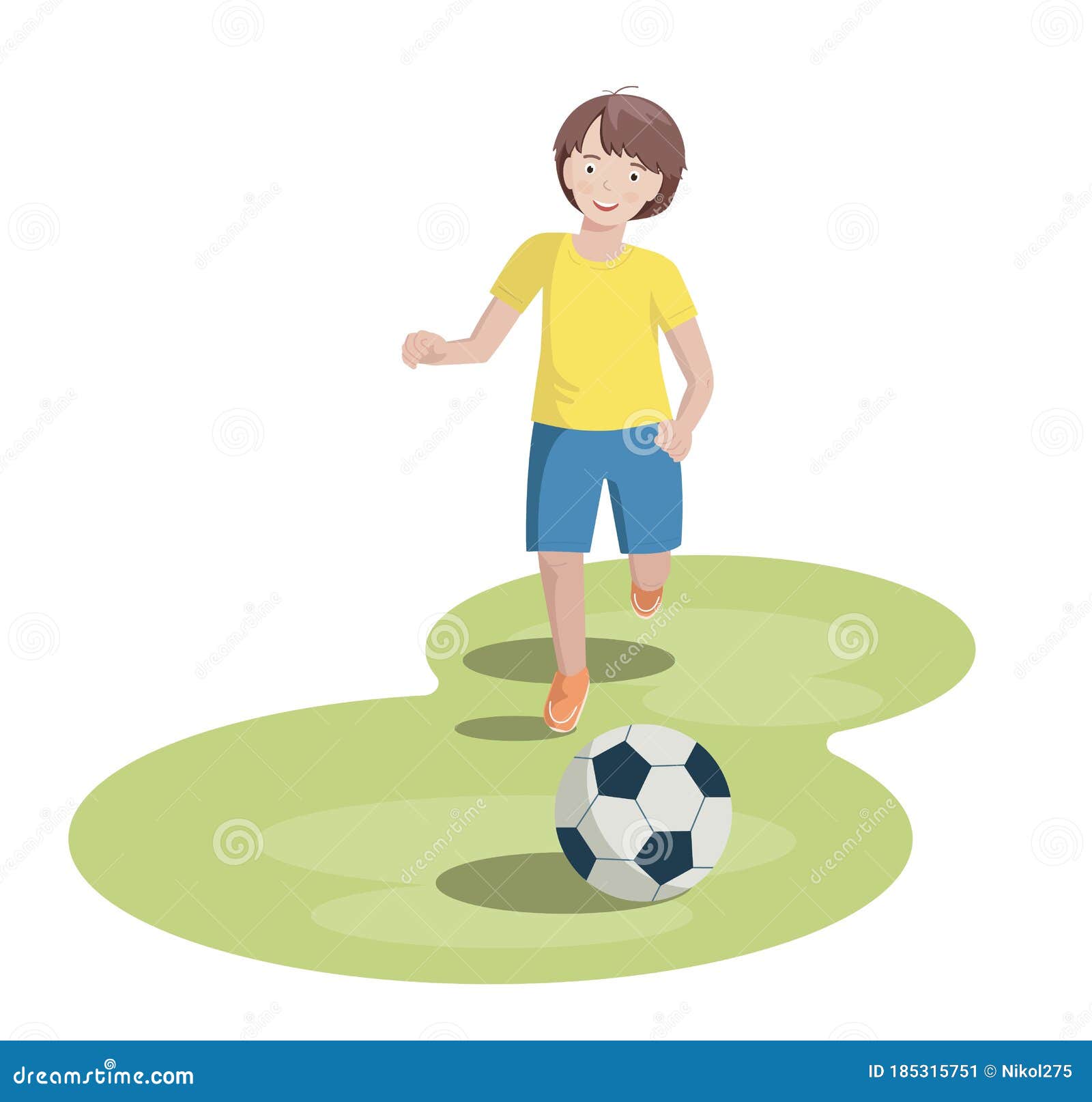 Boy Runs on the Lawn To the Ball Stock Illustration - Illustration of ...
