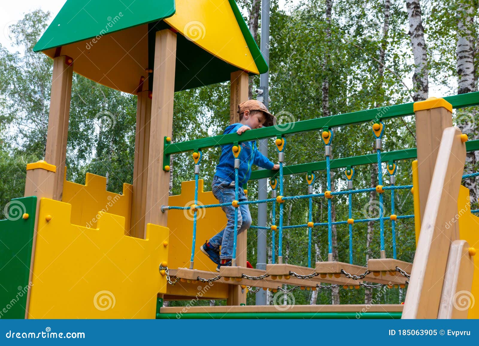 Boy Runs on the Playground on a Summer Stock Image - Image of grass ...