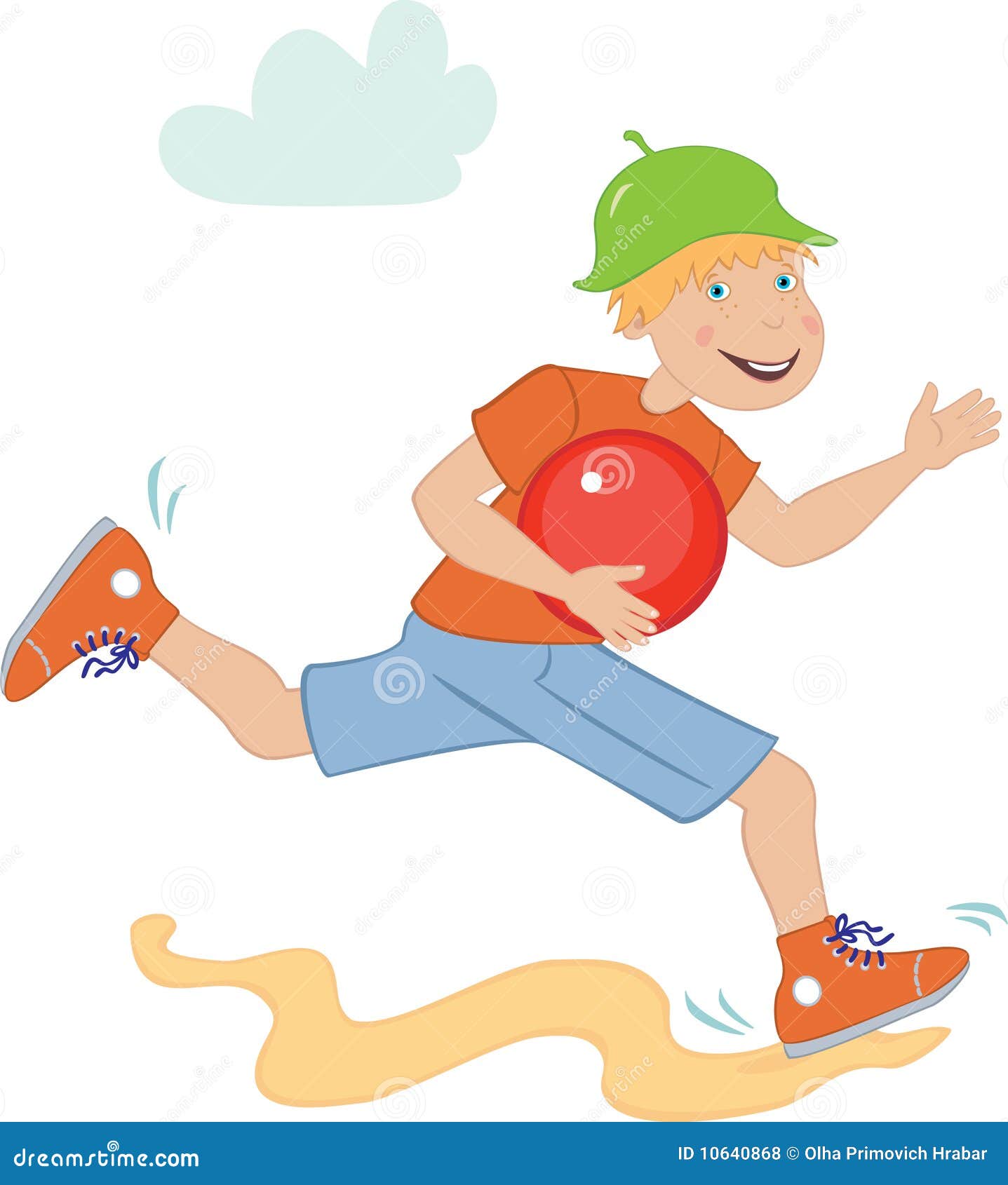 A boy runs with a red ball stock vector. Illustration of outside - 10640868