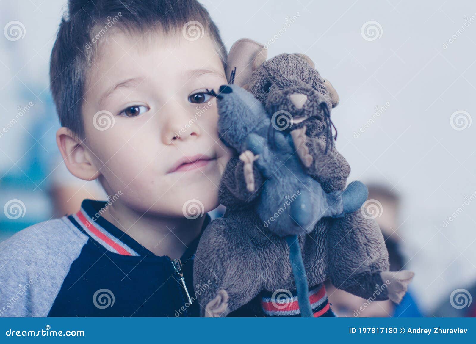 Boy`s Face with a Toy Mouse, Close-up Stock Photo - Image of mouse ...