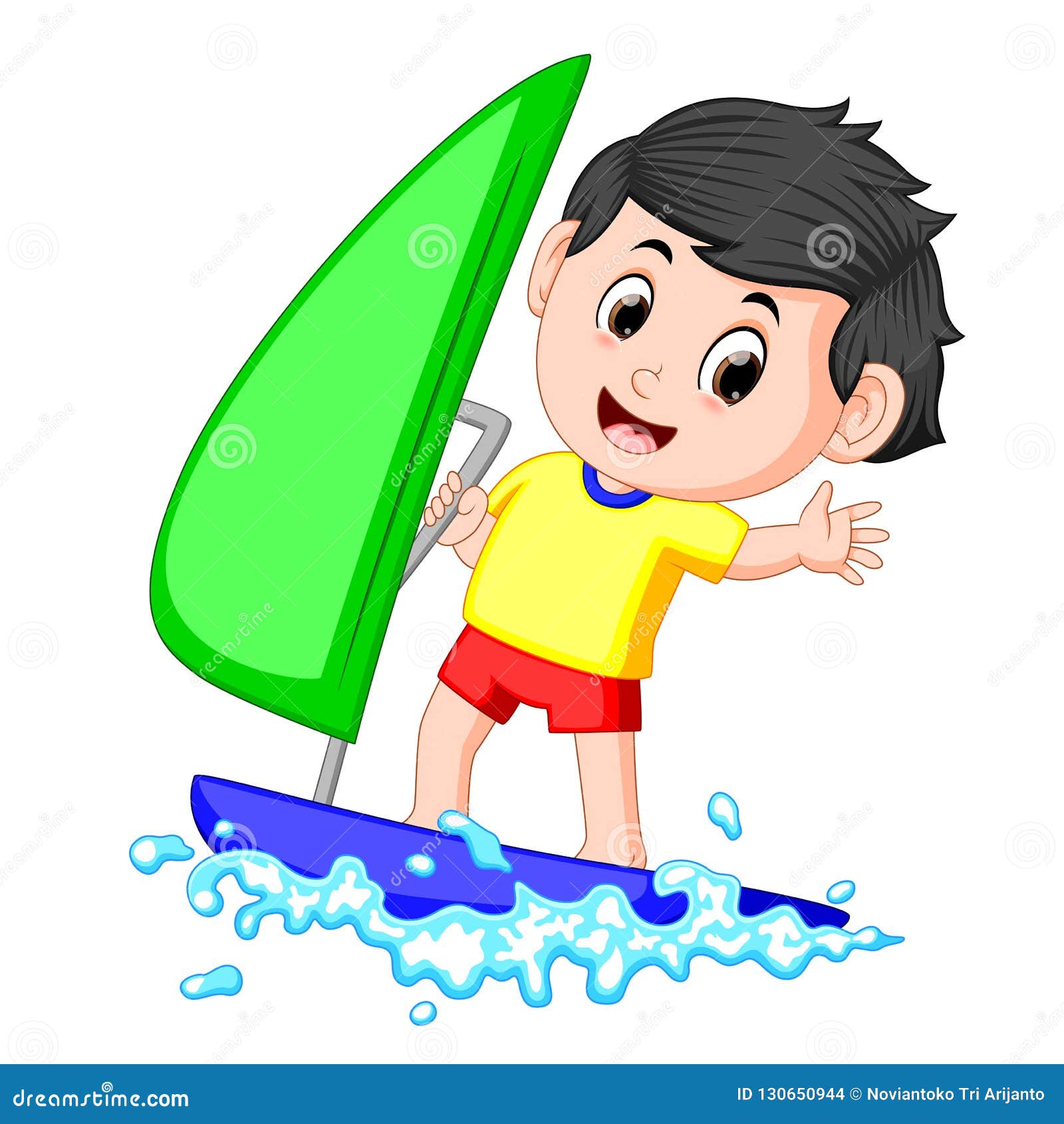 A boy sailing on the sea stock vector. Illustration of design - 130650944