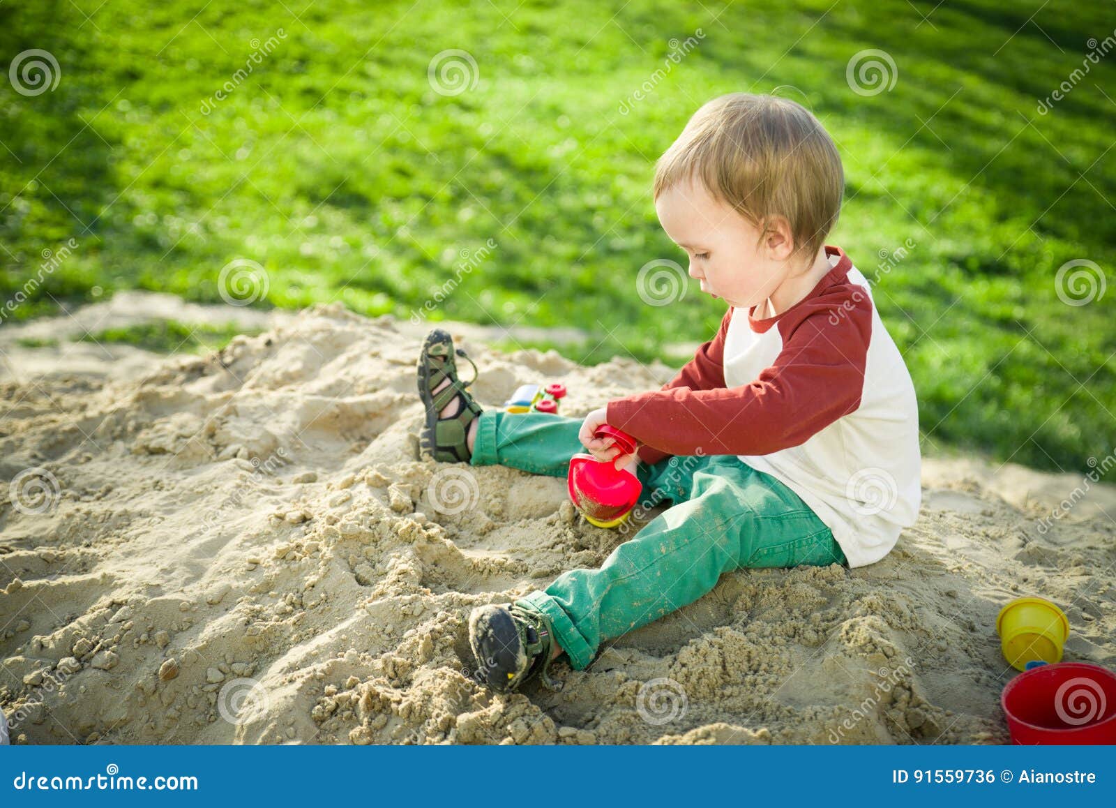 Boy and sand stock photo. Image of young, cute, playing - 91559736