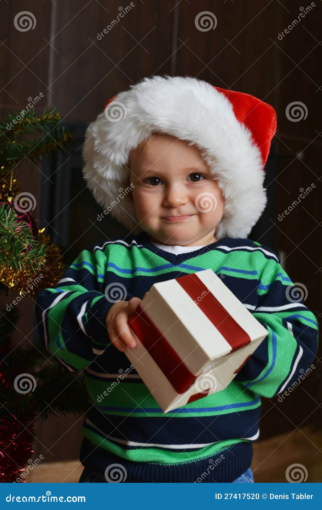 Boy in santa cap stock photo. Image of beautiful, gift - 27417520