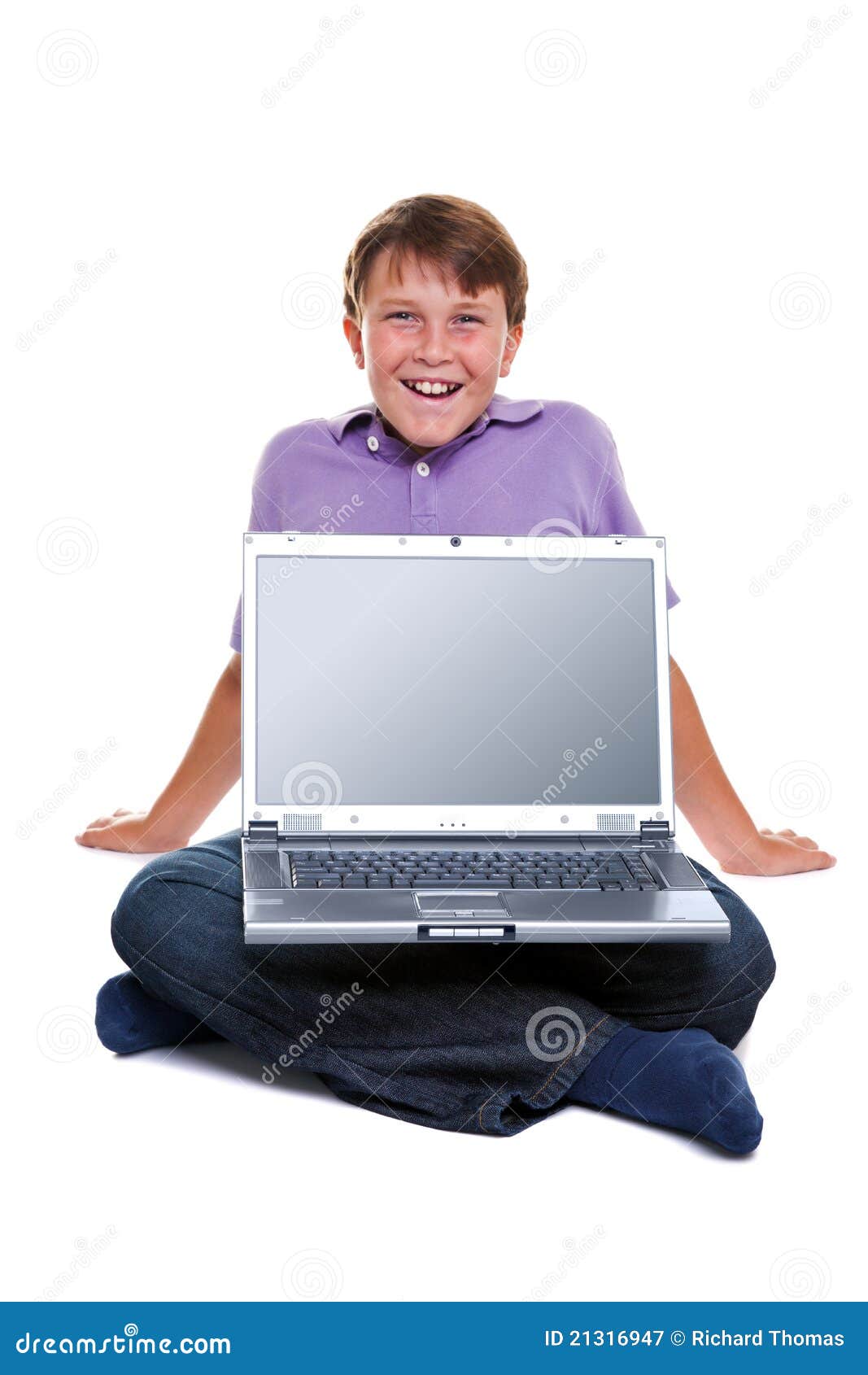 Boy Sat with Laptop on His Legs Blank Screen Stock Image - Image of ...