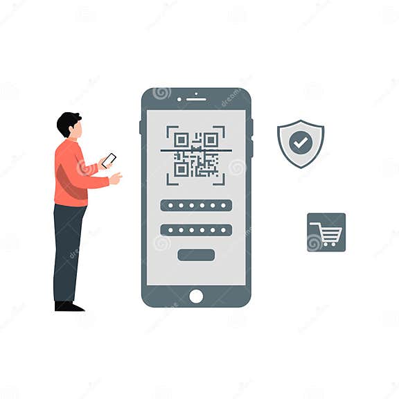 A Boy is Scanning a QR Code on Mobile Phone Stock Illustration ...
