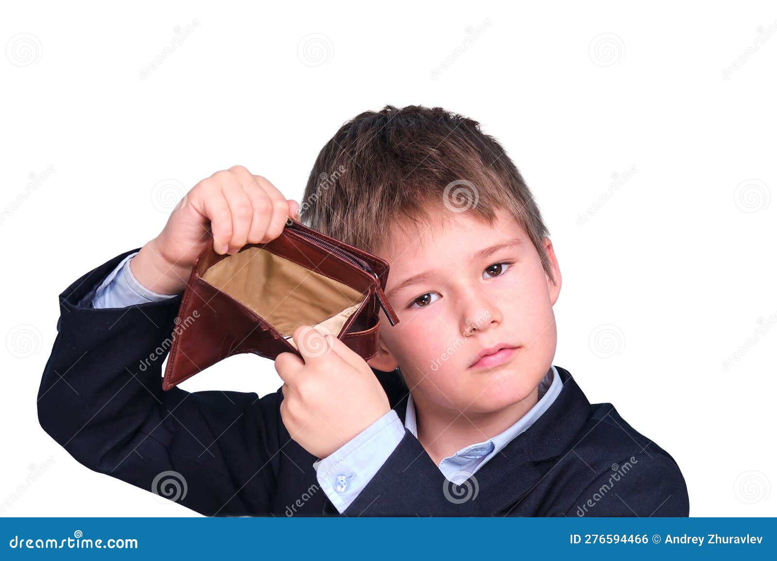 A Boy in a School Suit with an Empty Wallet, Isolated on a White ...