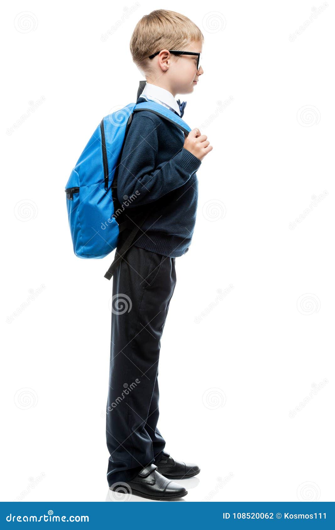 Boy in School Uniform with Backpack in Full Length Side View, Po Stock ...