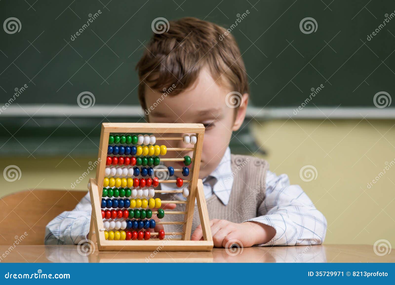 Boy in School Working with Abacus Stock Image - Image of addition, draw ...
