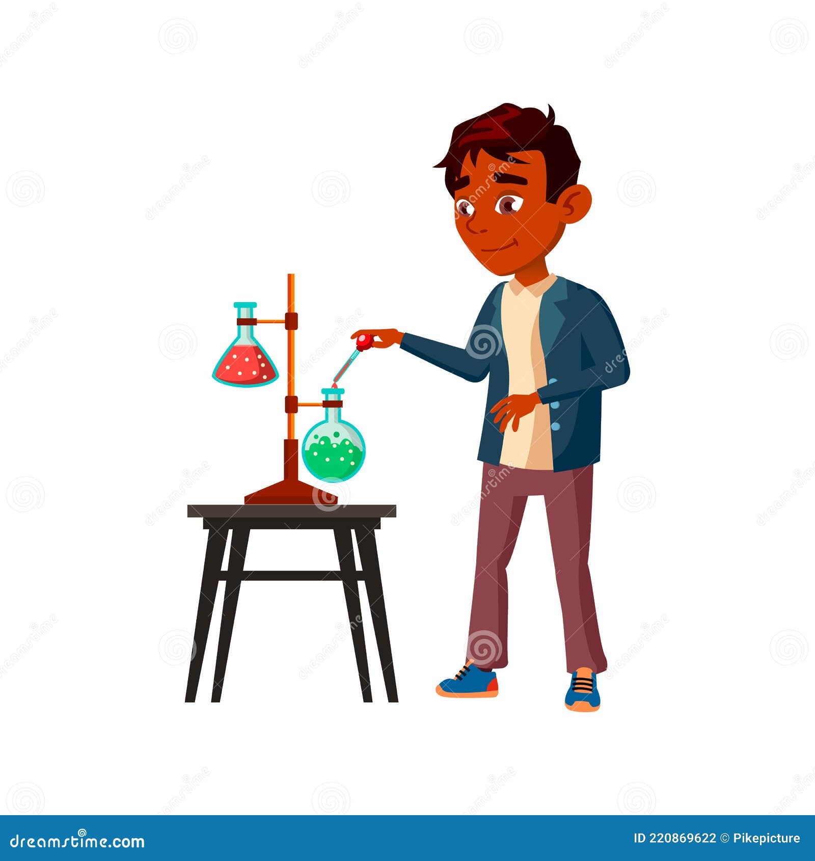 Boy Schoolboy Making Laboratory Experiment Cartoon Vector Stock ...