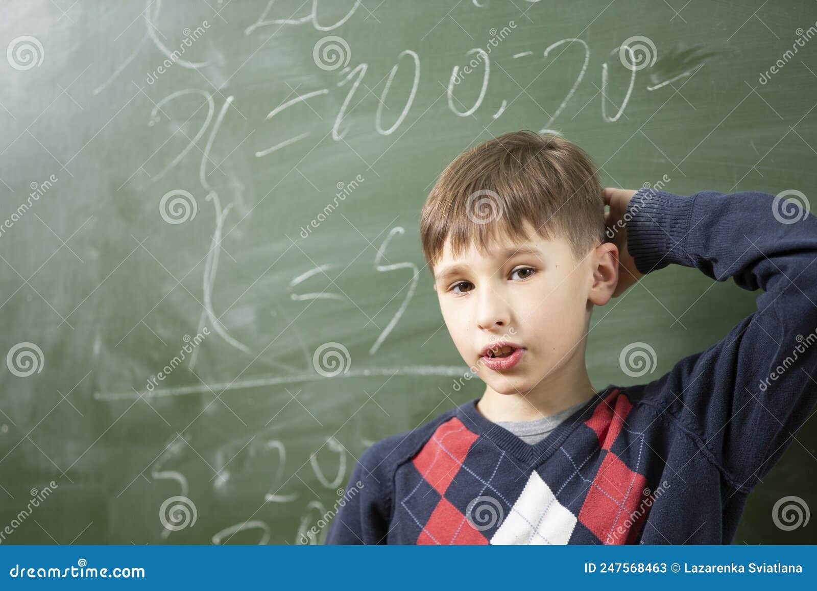 Boy Schoolboy Stands at the Blackboard Stock Image - Image of green ...