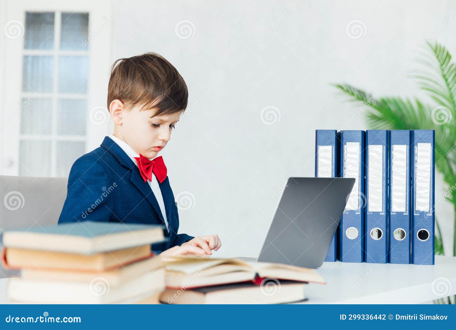 Boy Schoolboy Studying at the Computer Online Education Lessons Stock ...