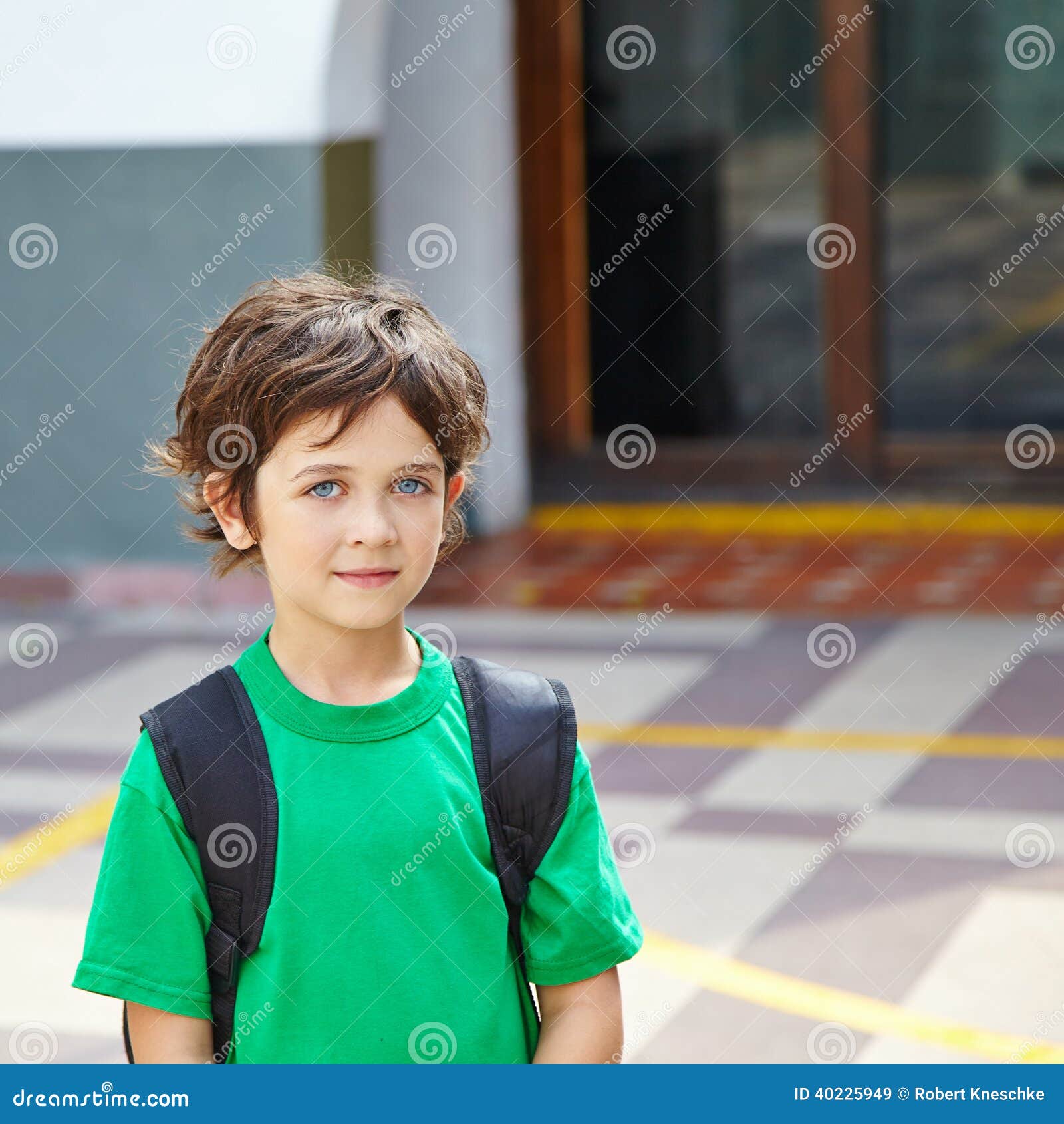 Boy on Schoolyard in Elementary Stock Image - Image of knapsack ...