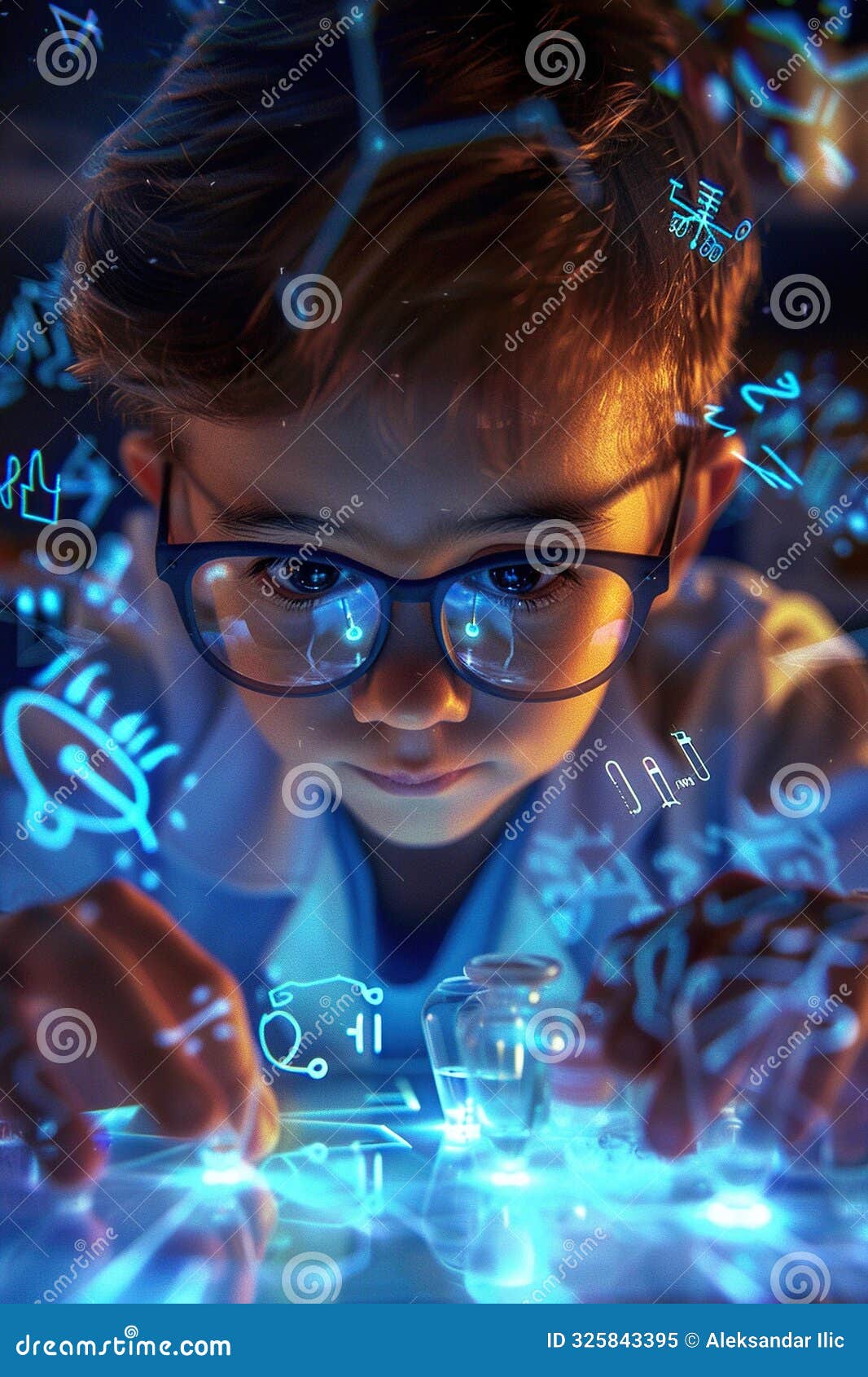 Boy Scientist in the Lab Working on Chemistry Experiments. Ai ...