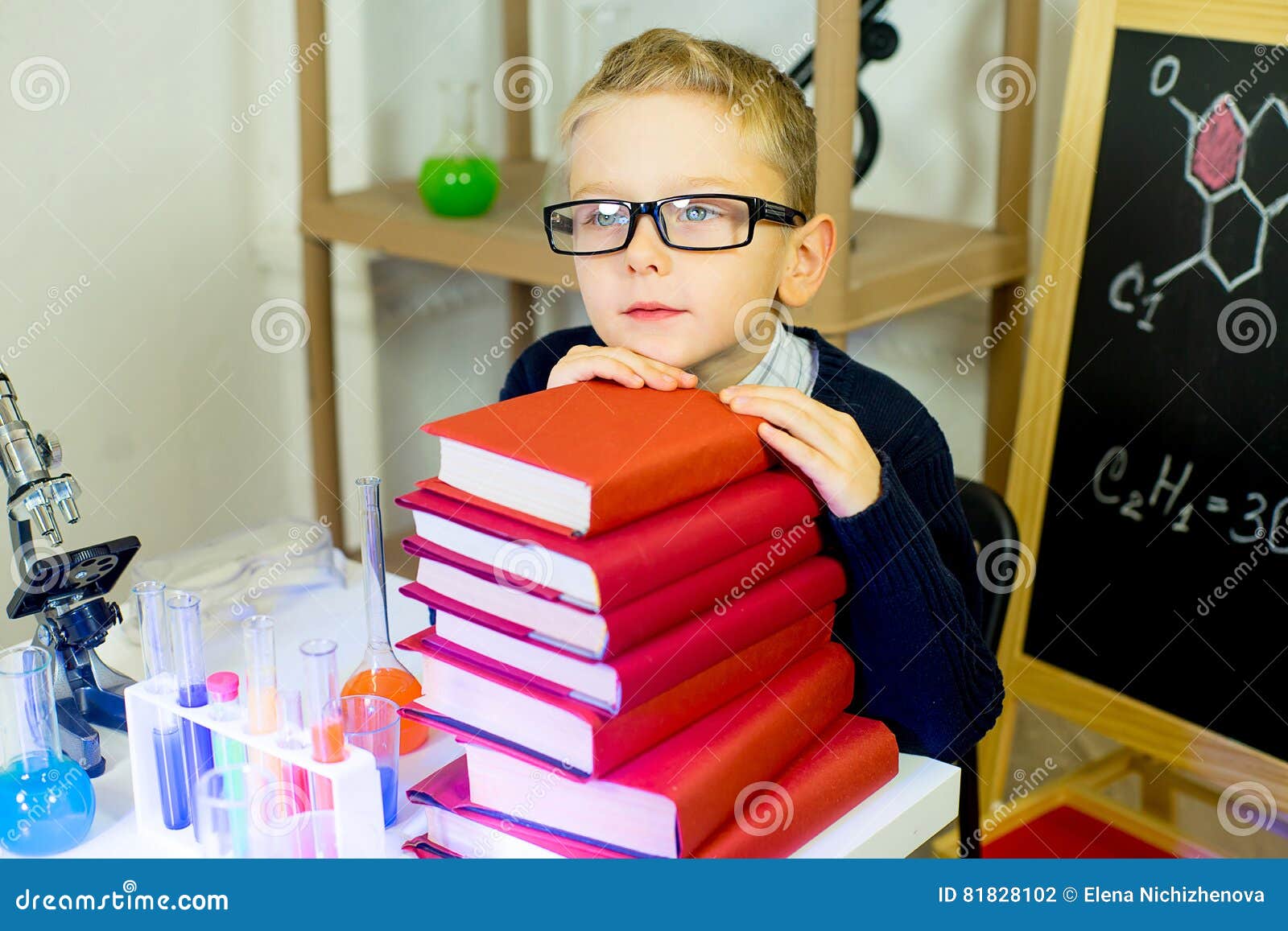 Boy Scientist Making Science Experiments Stock Photo - Image of glasses ...