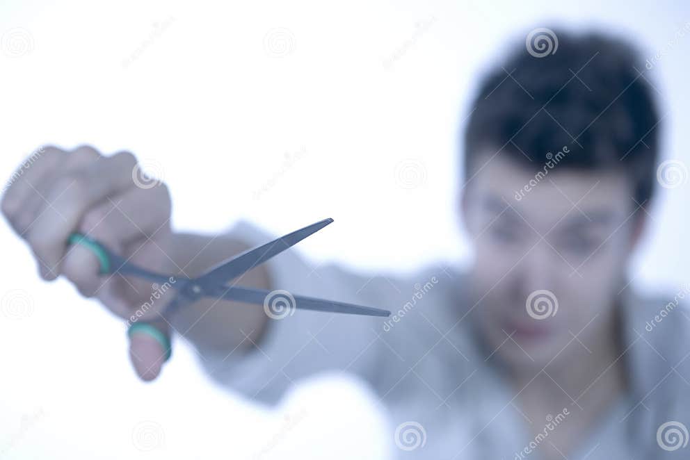 Boy with scissors stock image. Image of scissors, expression - 5478055