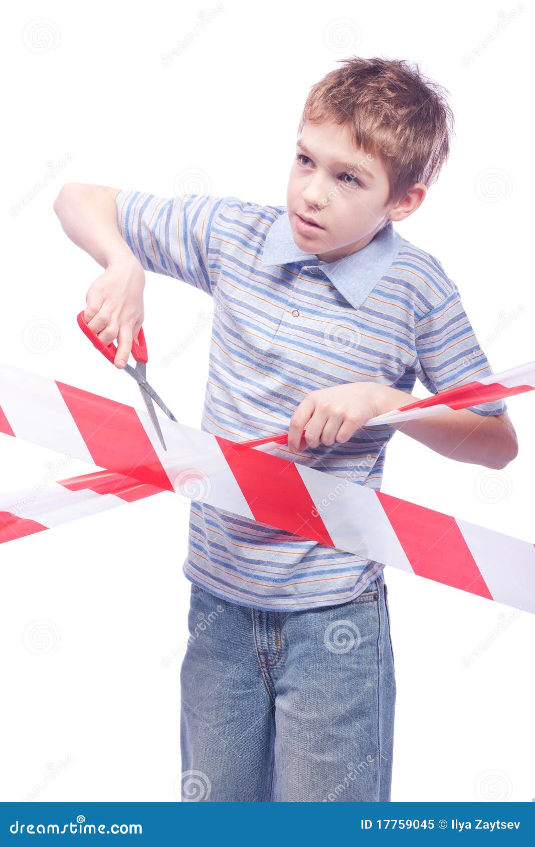 Boy With Scissors Behind Cordon Tape Stock Image - Image of brown ...