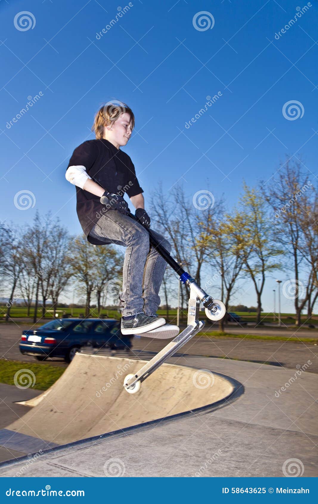 Boy with Scooter is Going Airborne Stock Image - Image of expression ...