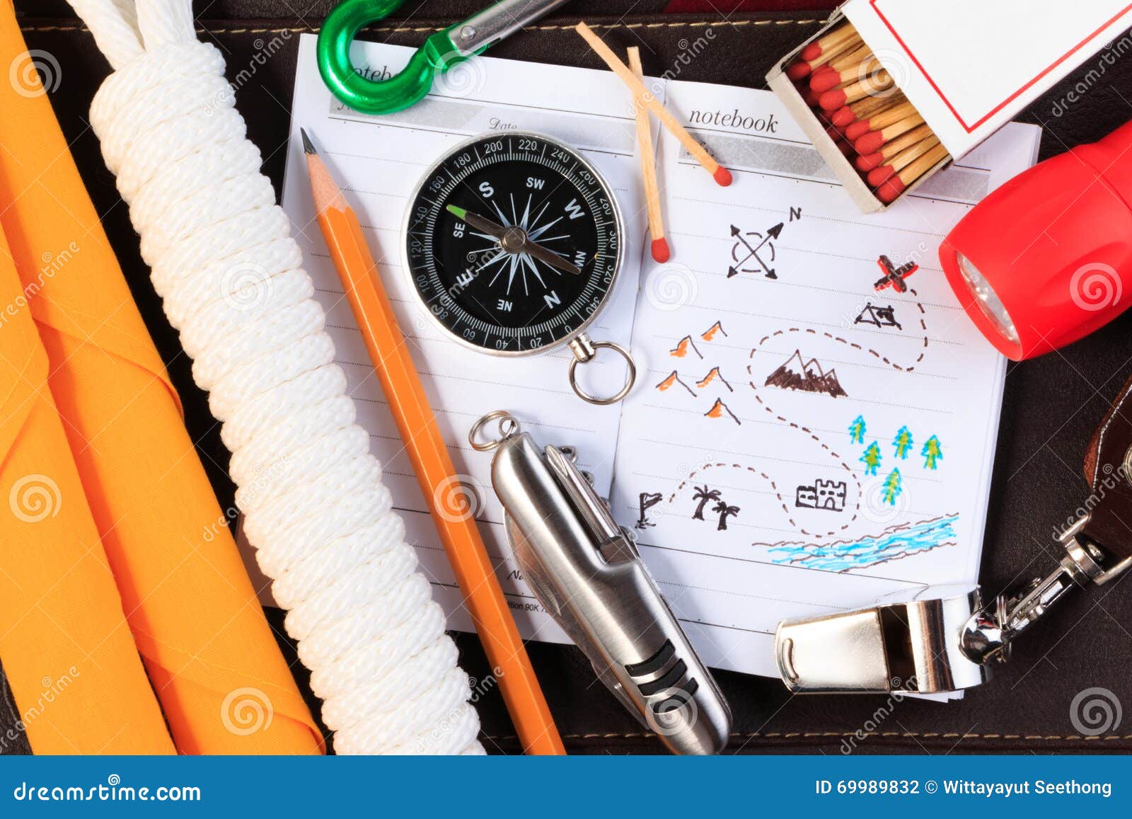 Boy Scout with Camping Tourist Object Set. Stock Photo - Image of ...