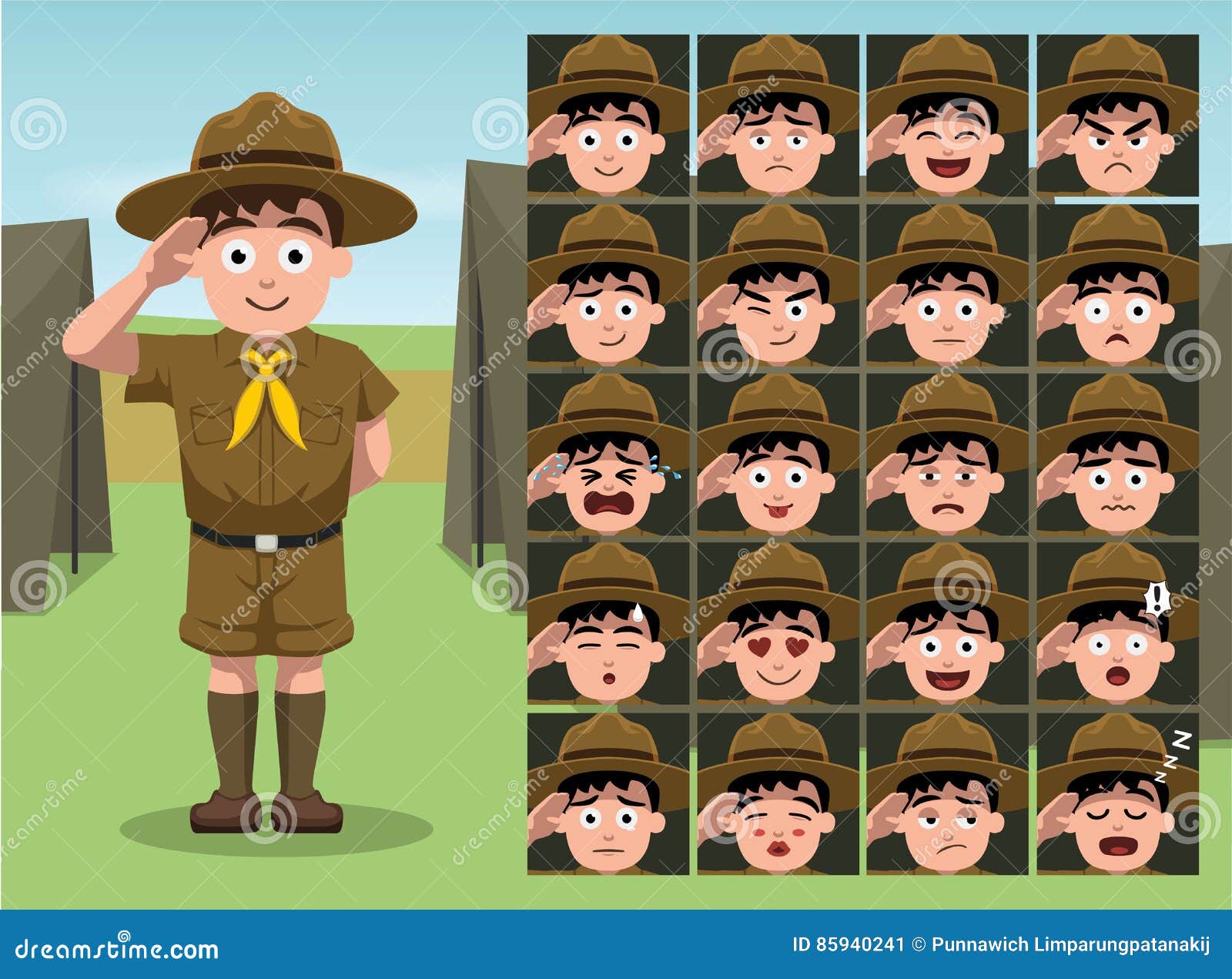Boy Scout Cartoon Emotion Faces Vector Illustration Stock Vector ...
