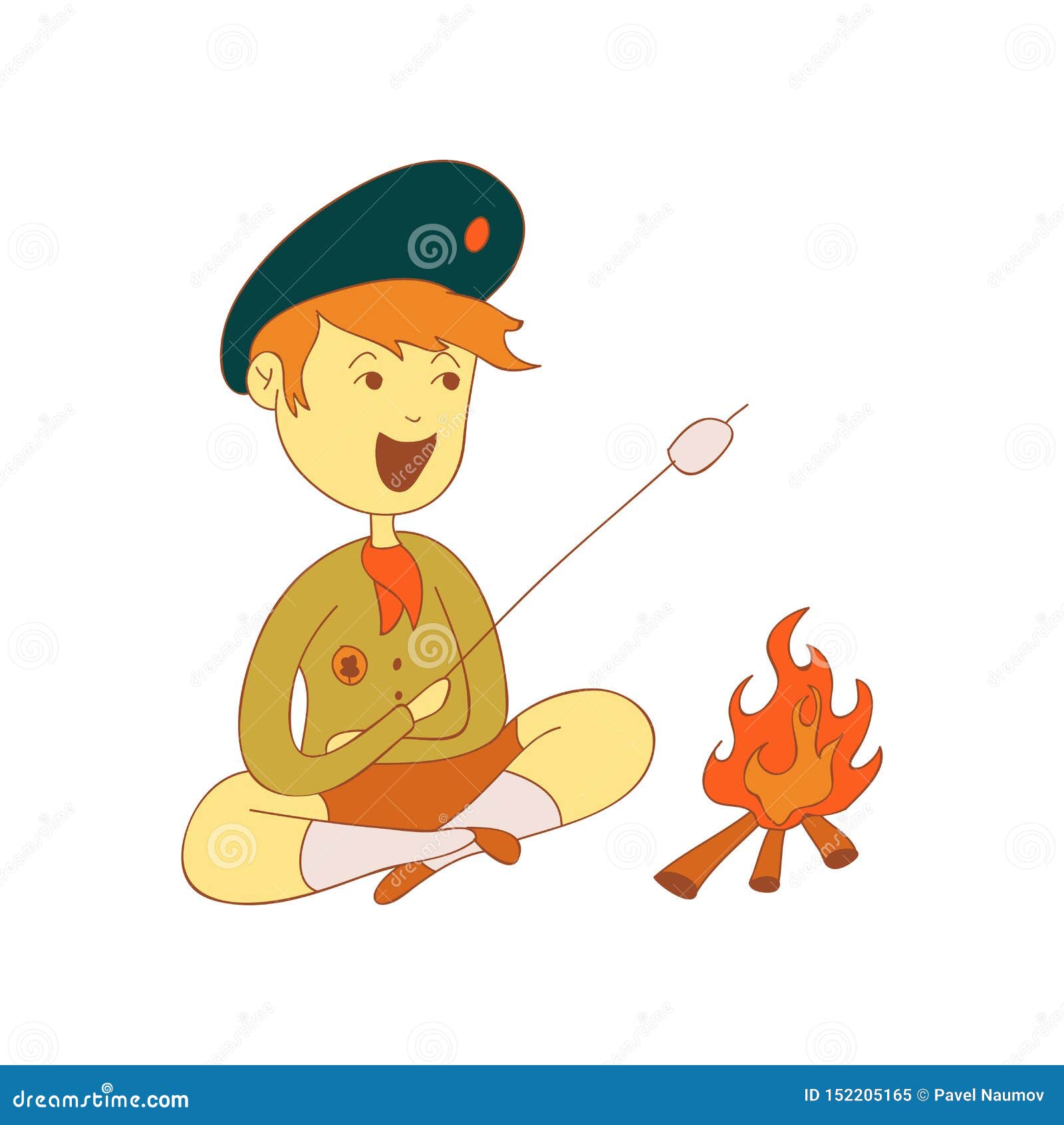 Scout Boy Sitting Near Bonfire, Cute Scouting Elementary School Child ...