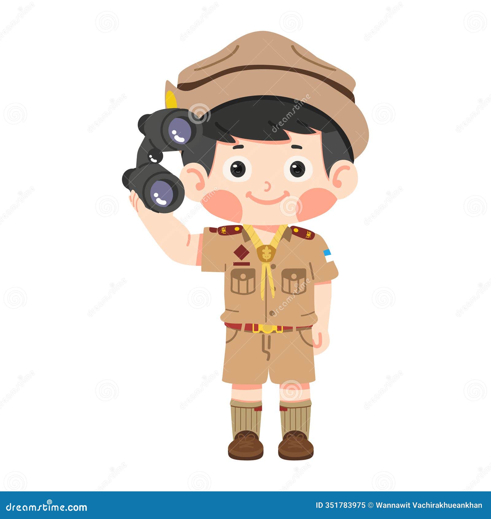 Boy Scout Thai Looking through the Binocular Stock Illustration ...