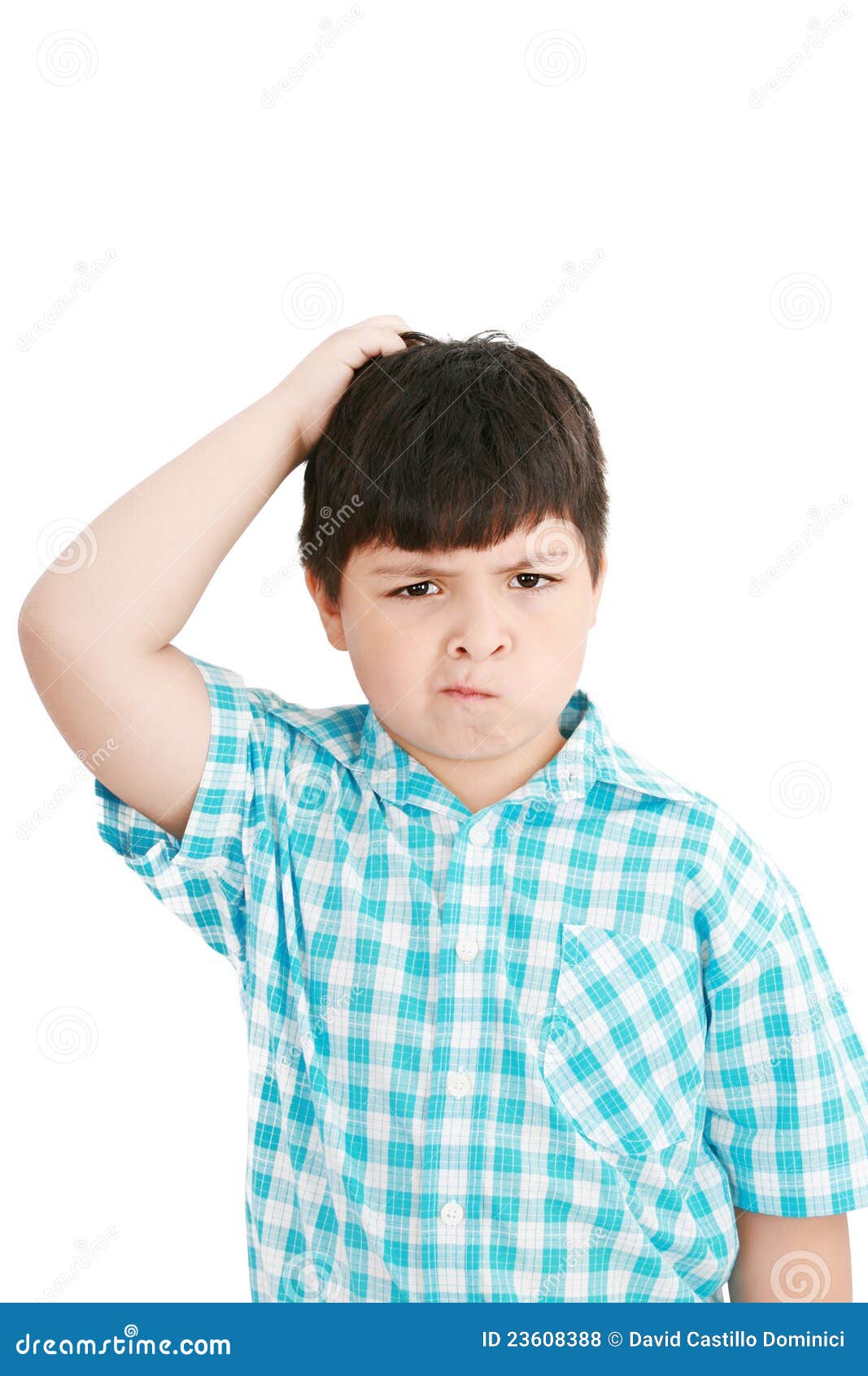 Boy Scratches His Head in Puzzlement Stock Photo - Image of face ...