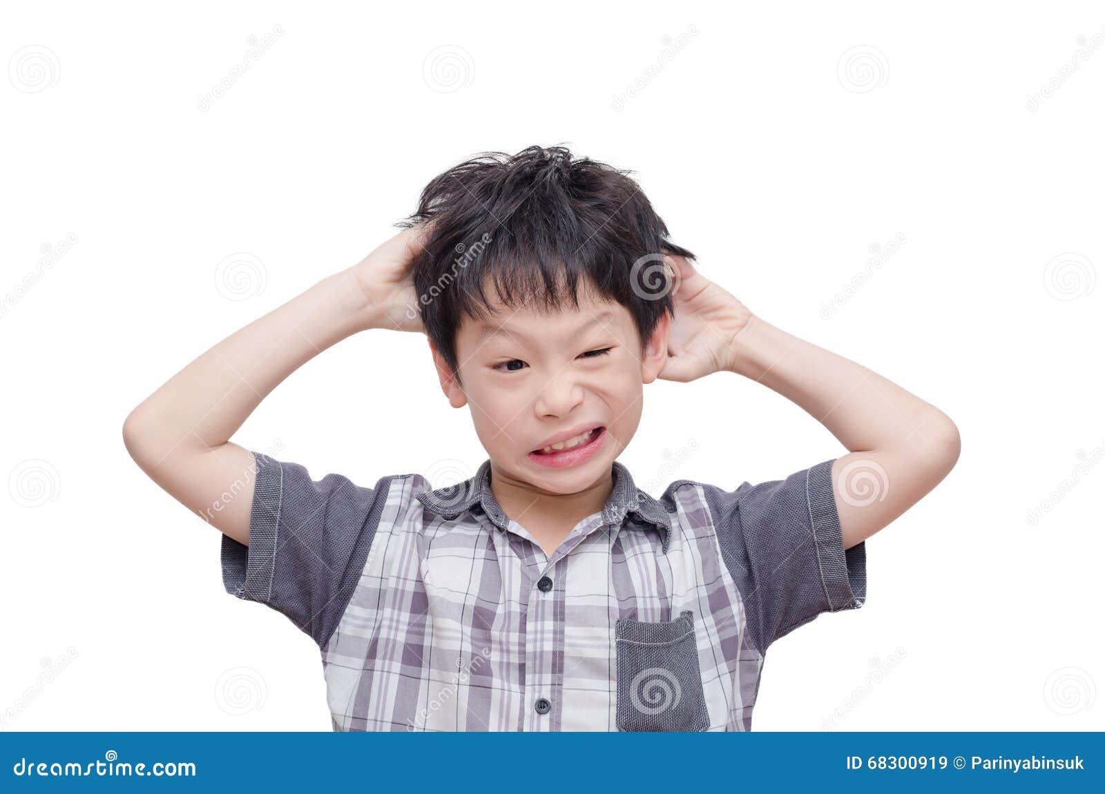 Boy Scratching His Scalp Over White Stock Image - Image of japanese ...