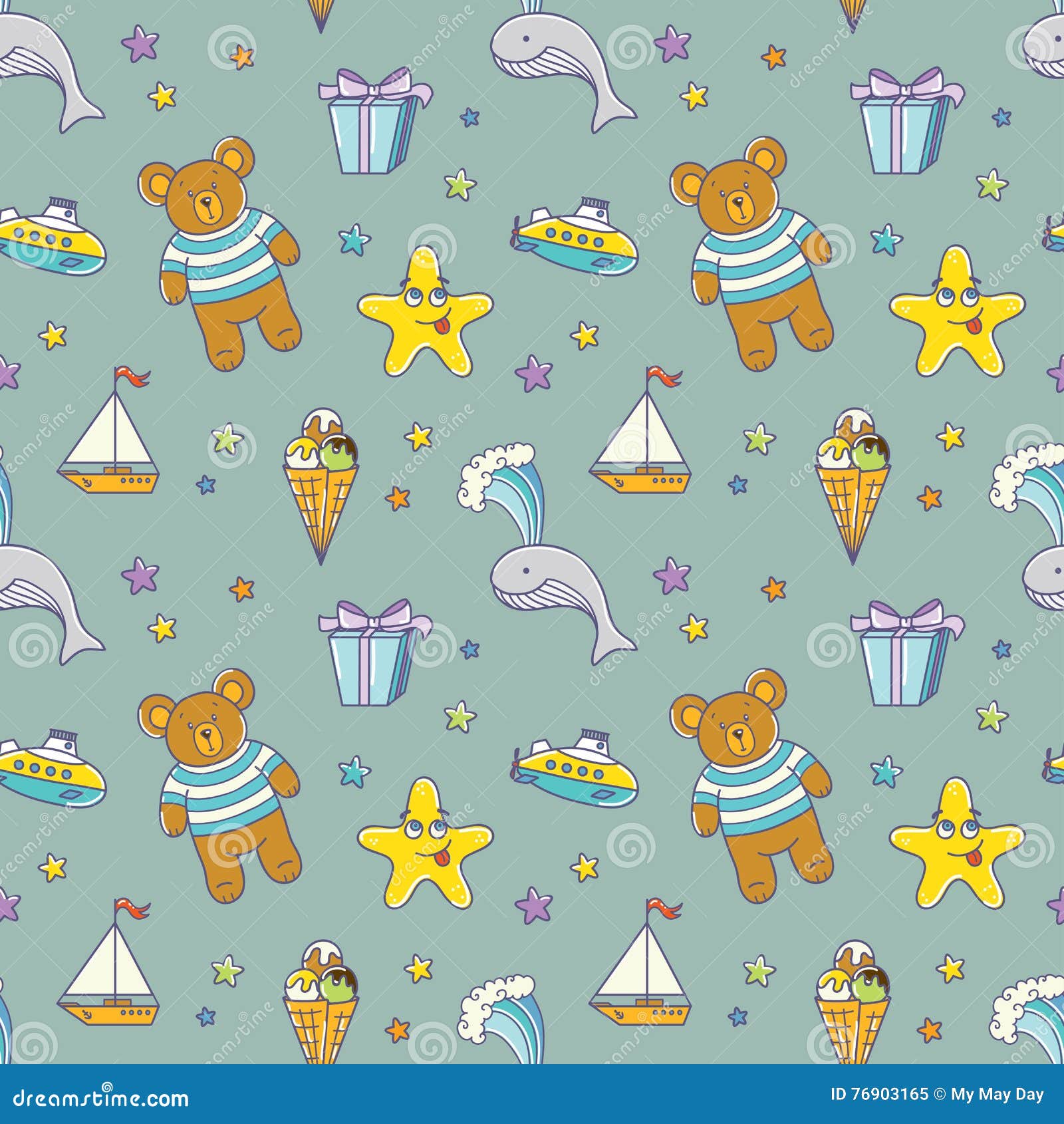 Boy Seamless Pattern in Doodle Style Stock Vector - Illustration of ...