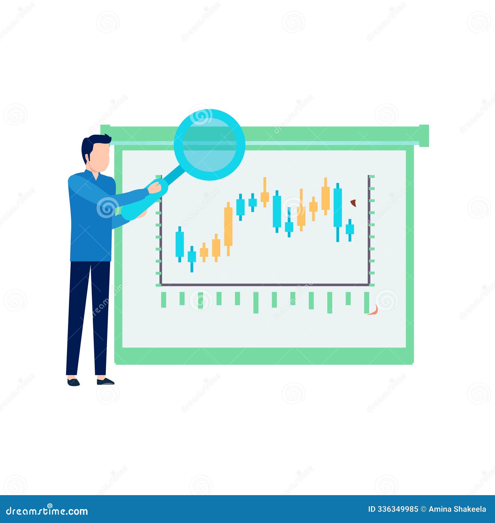 Boy Searching Online for Chart Graphs Stock Illustration - Illustration ...