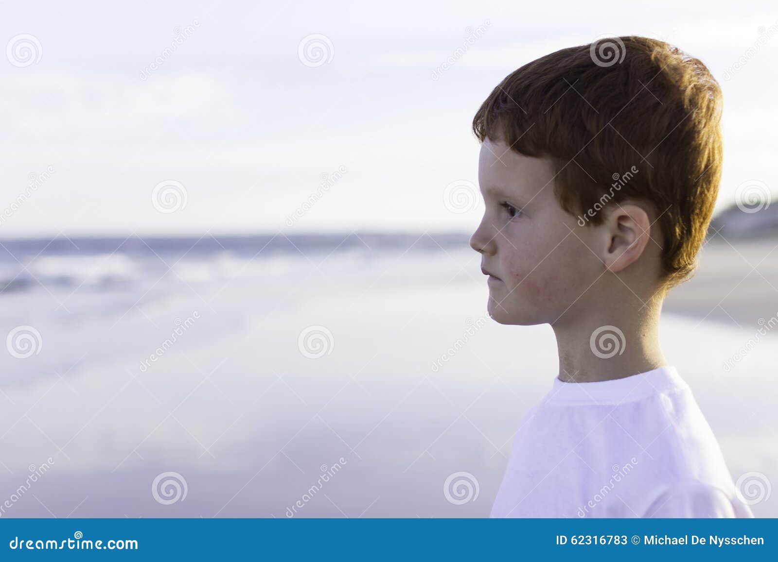 Boy Seaside Ocean Looking Waves Stock Image - Image of waves, serious ...