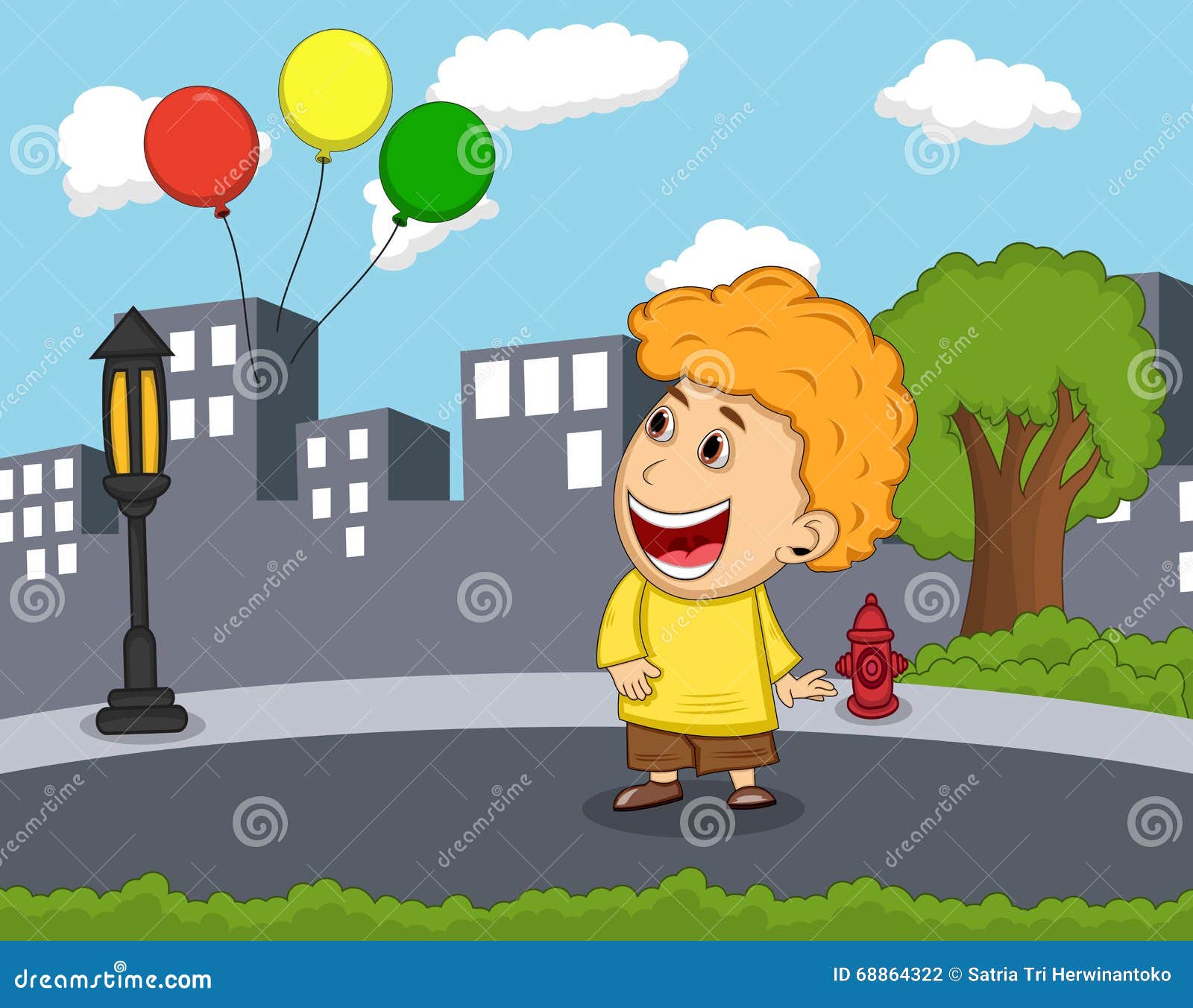 A Boy See the Balloons Float in the Air Cartoon Stock Vector ...