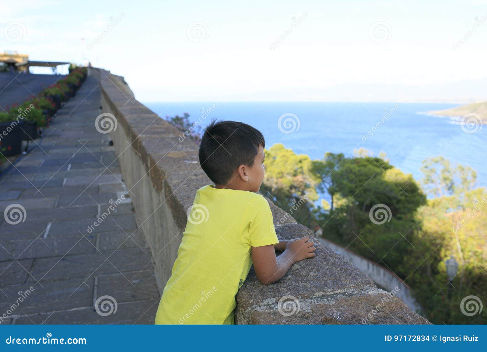 Boy seeing the blue sea stock photo. Image of sandy, portrait - 97172834