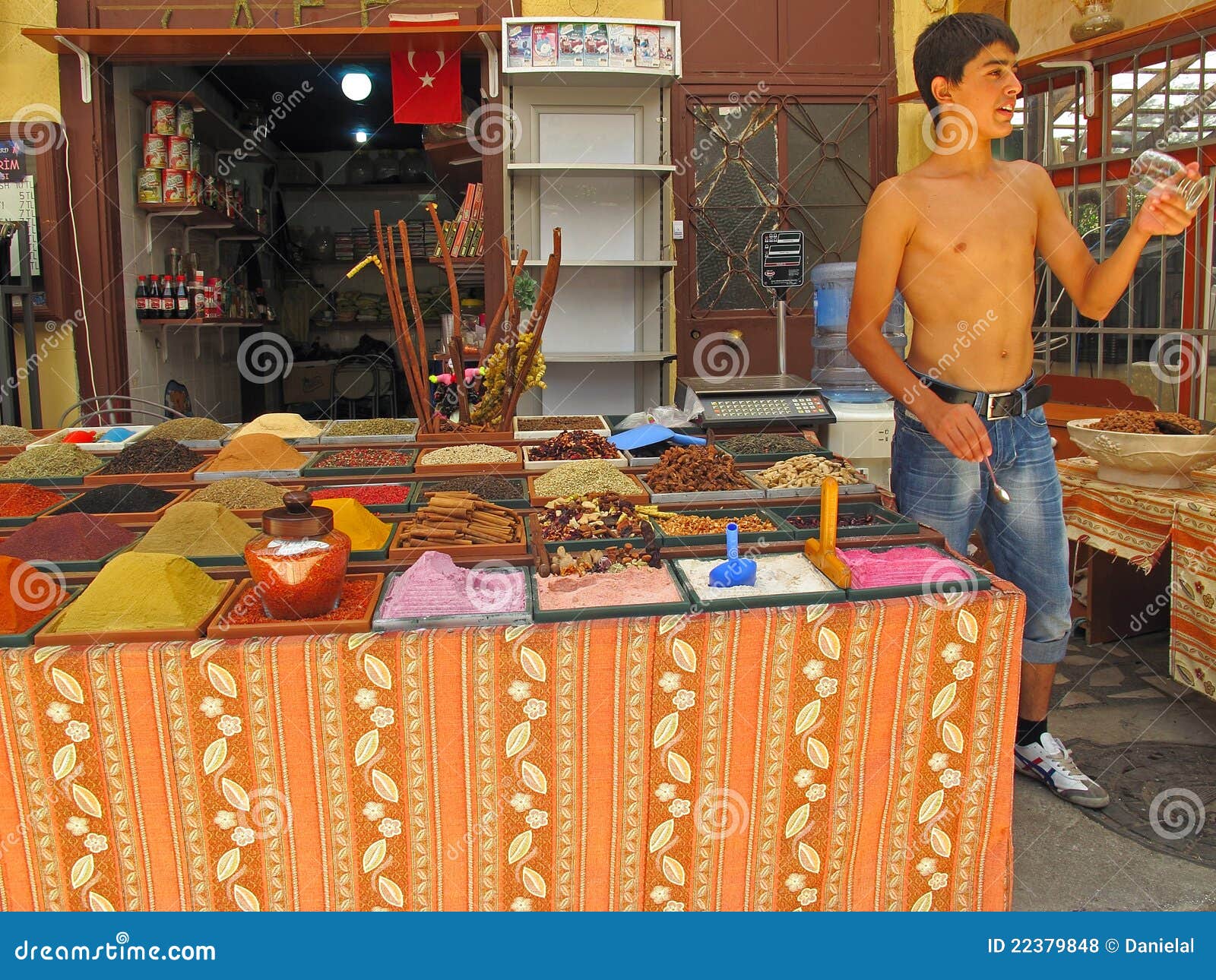 Boy Selling Spices at Market Editorial Stock Photo - Image of fragrance ...