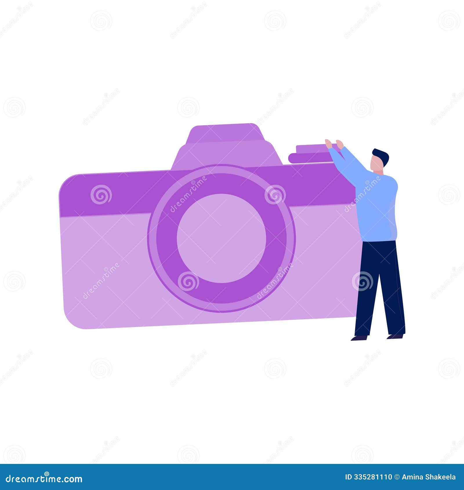 The Boy is Setting the Camera Timer Stock Illustration - Illustration ...