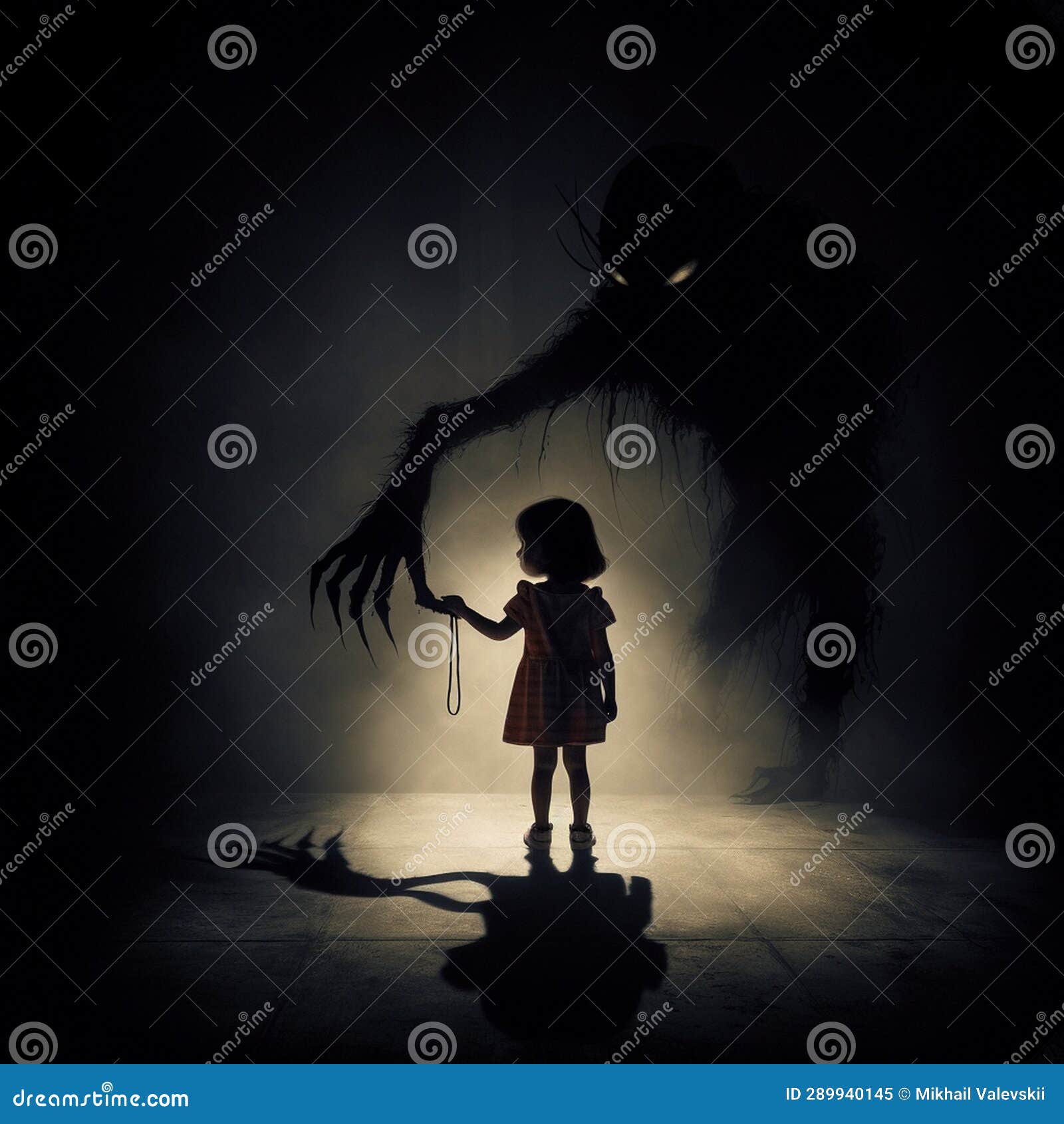 Boy and Shadow Monster Horror Illustration Stock Illustration ...