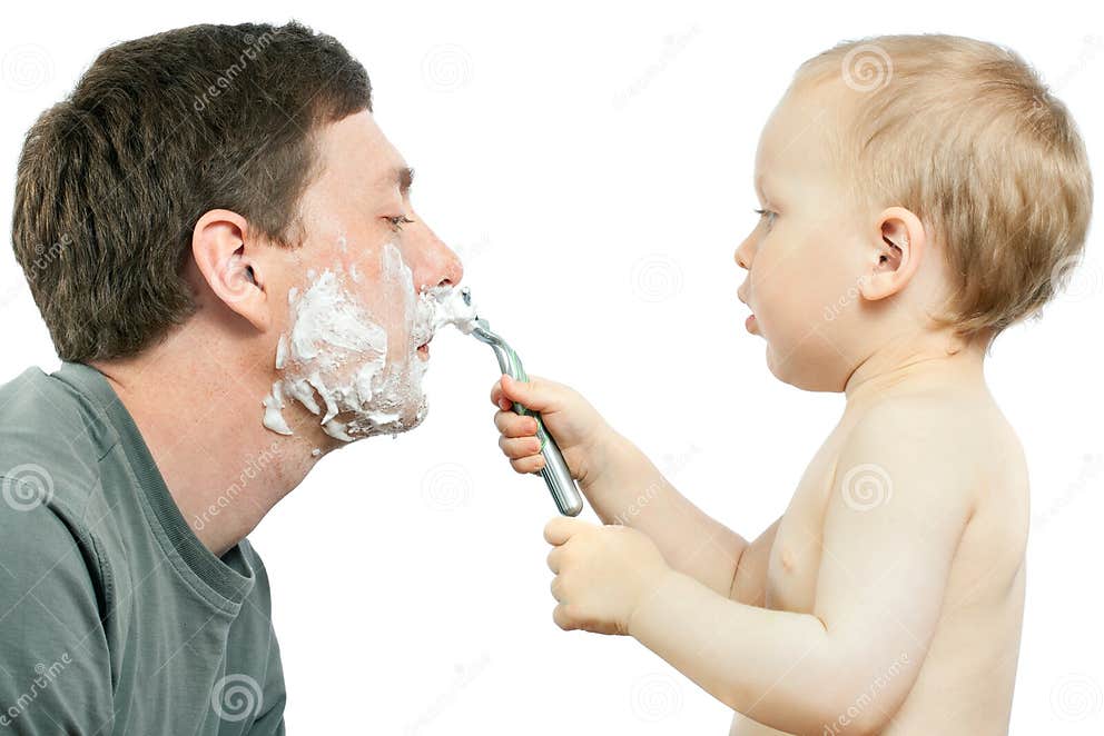Boy shaving father stock image. Image of adult, people - 14031999