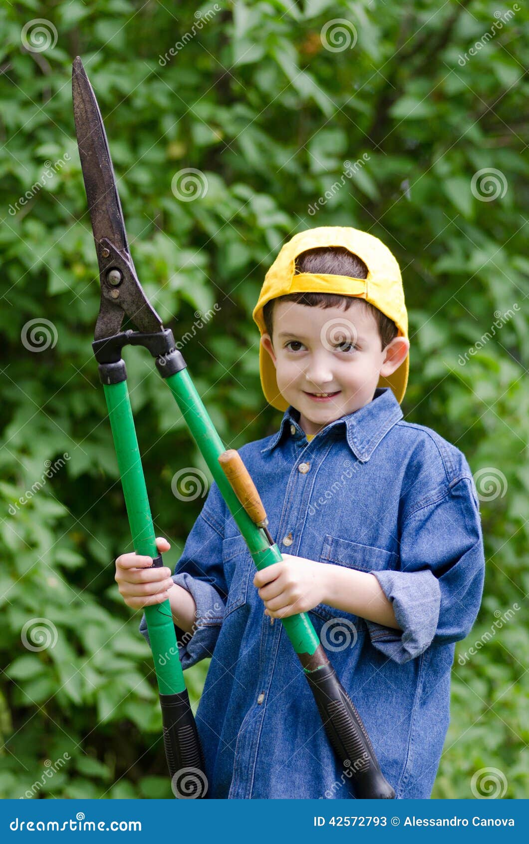 Boy with shears gardener stock image. Image of little - 42572793