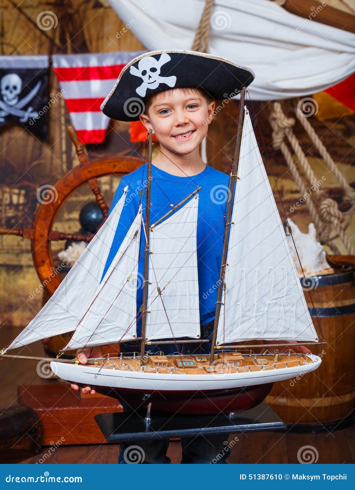 Boy with ship stock photo. Image of disguise, black, background - 51387610