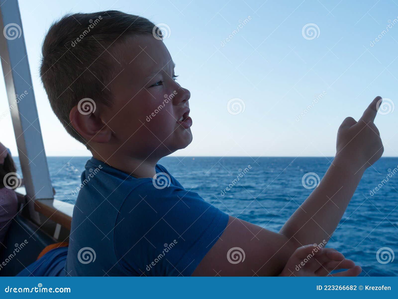 Boy on a ship sets sail stock photo. Image of holiday - 223266682
