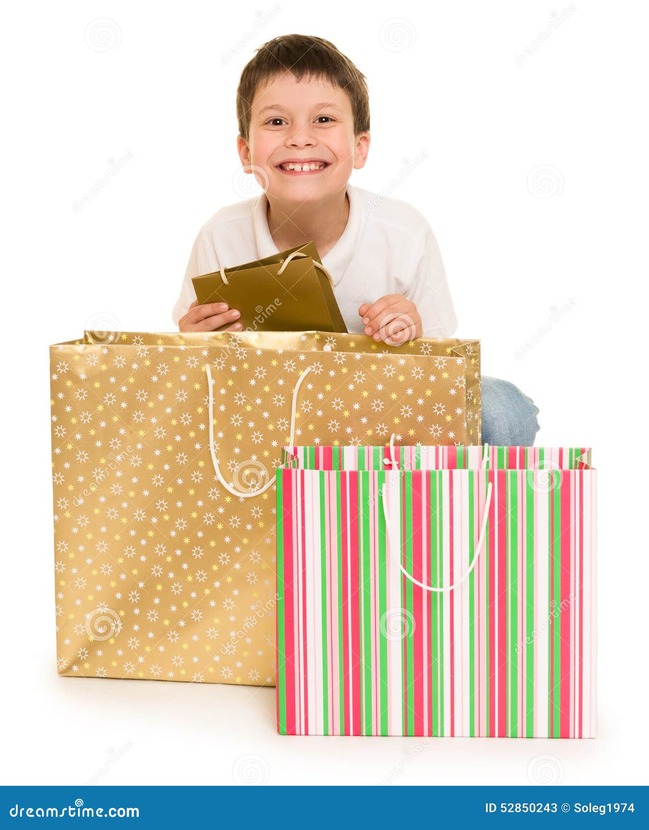 Boy with shopping bag stock image. Image of goods, studio - 52850243