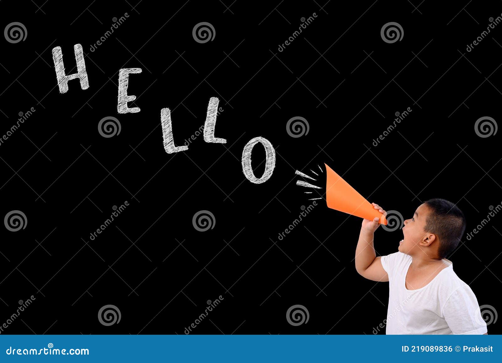 The Boy Shouted Loudly Hello Stock Photo - Image of cute, person: 219089836