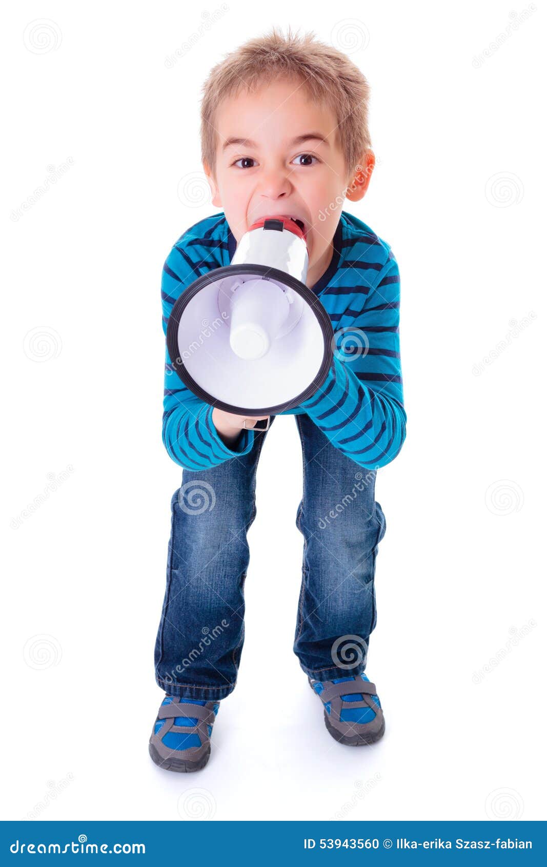 Boy Shouting Into Big White Megaphone Stock Photography | CartoonDealer ...