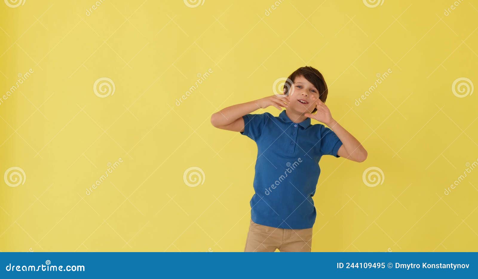 Boy Shouting with Hands Cupped Stock Video - Video of blue, open: 244109495
