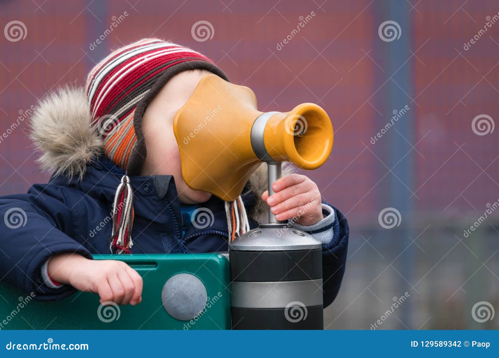 Boy Shouting Inside a Playground Megaphone Stock Photo - Image of ...