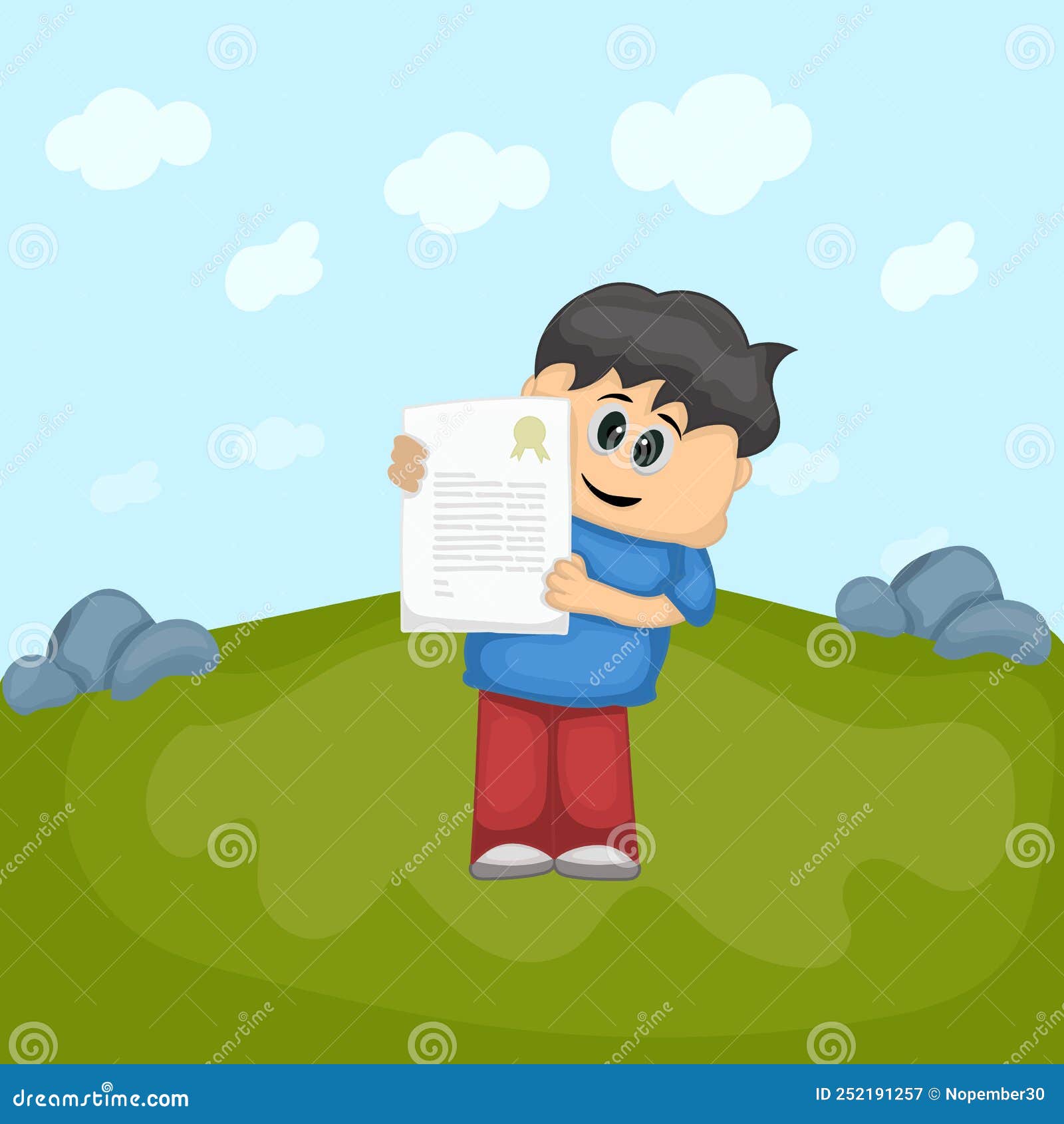 Boy showing certificate stock vector. Illustration of basic - 252191257