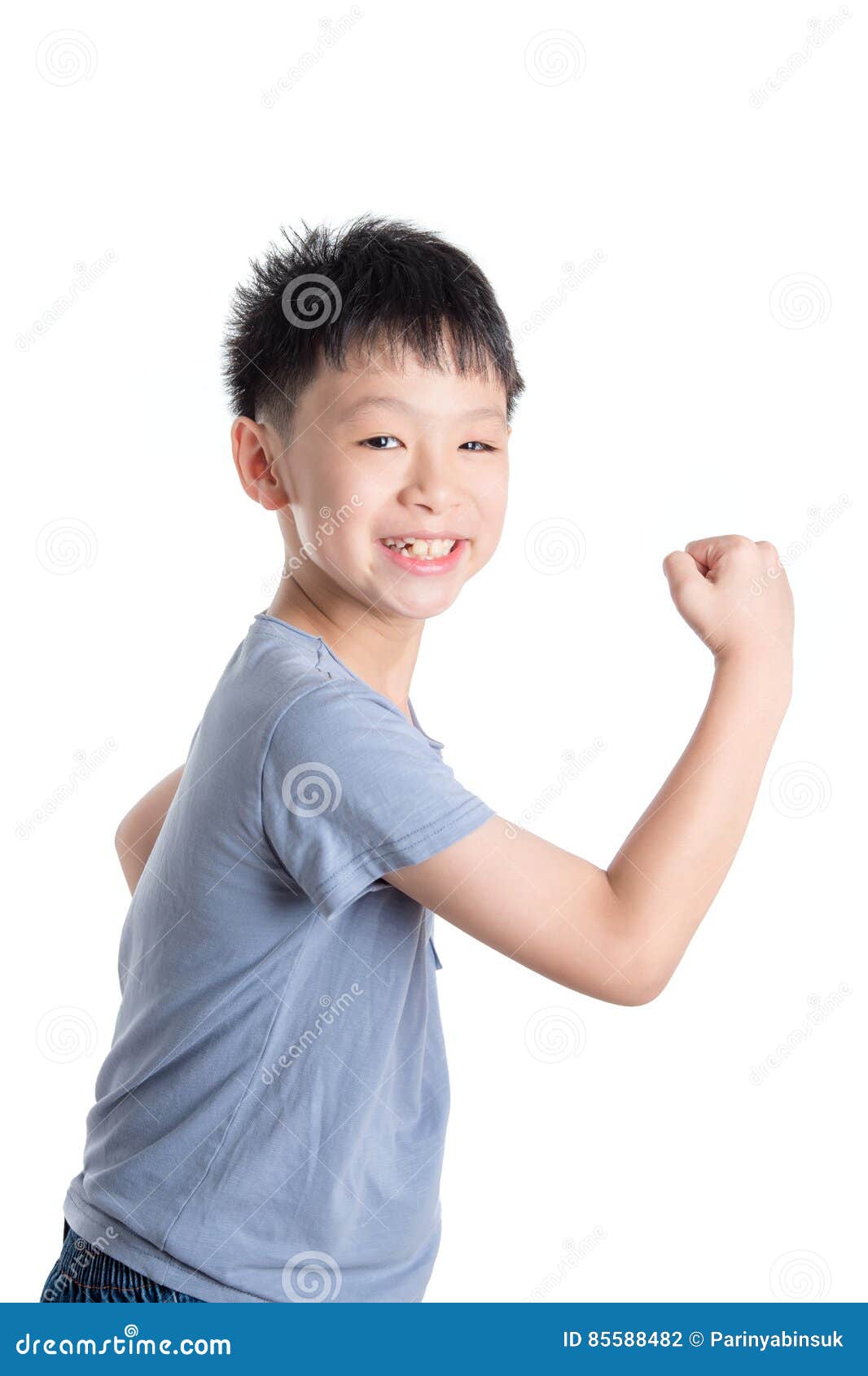 Boy Showing His Arm Over White Stock Photo - Image of portrait, looking ...