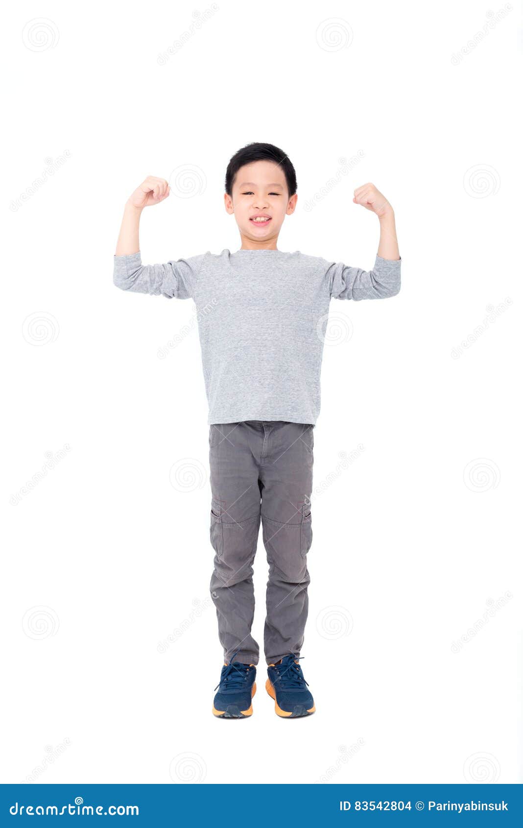 Boy Showing His Power Over White Stock Photo - Image of muscles ...
