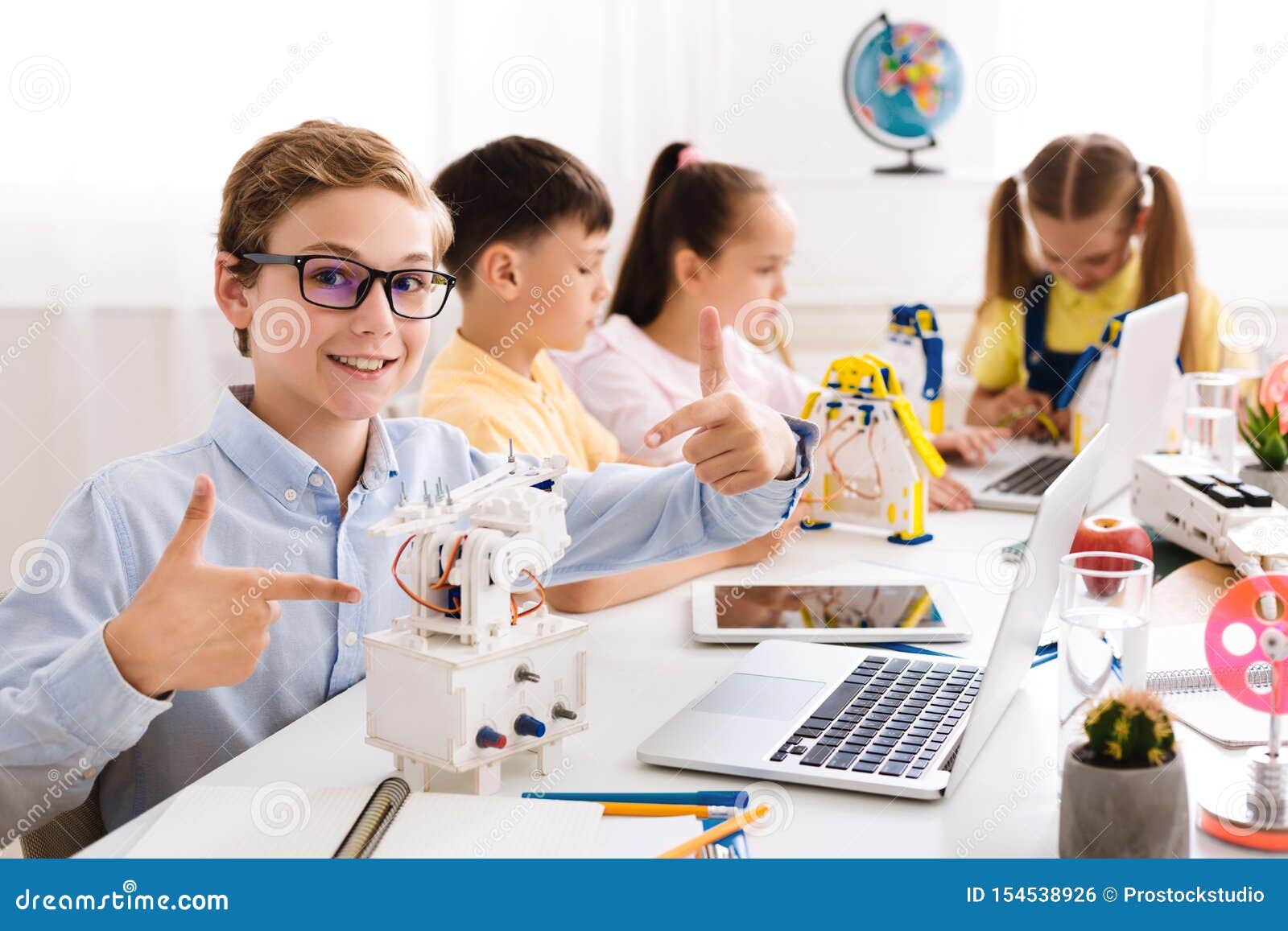 Boy Showing His Robot. Proud Student of His Project Stock Photo - Image ...