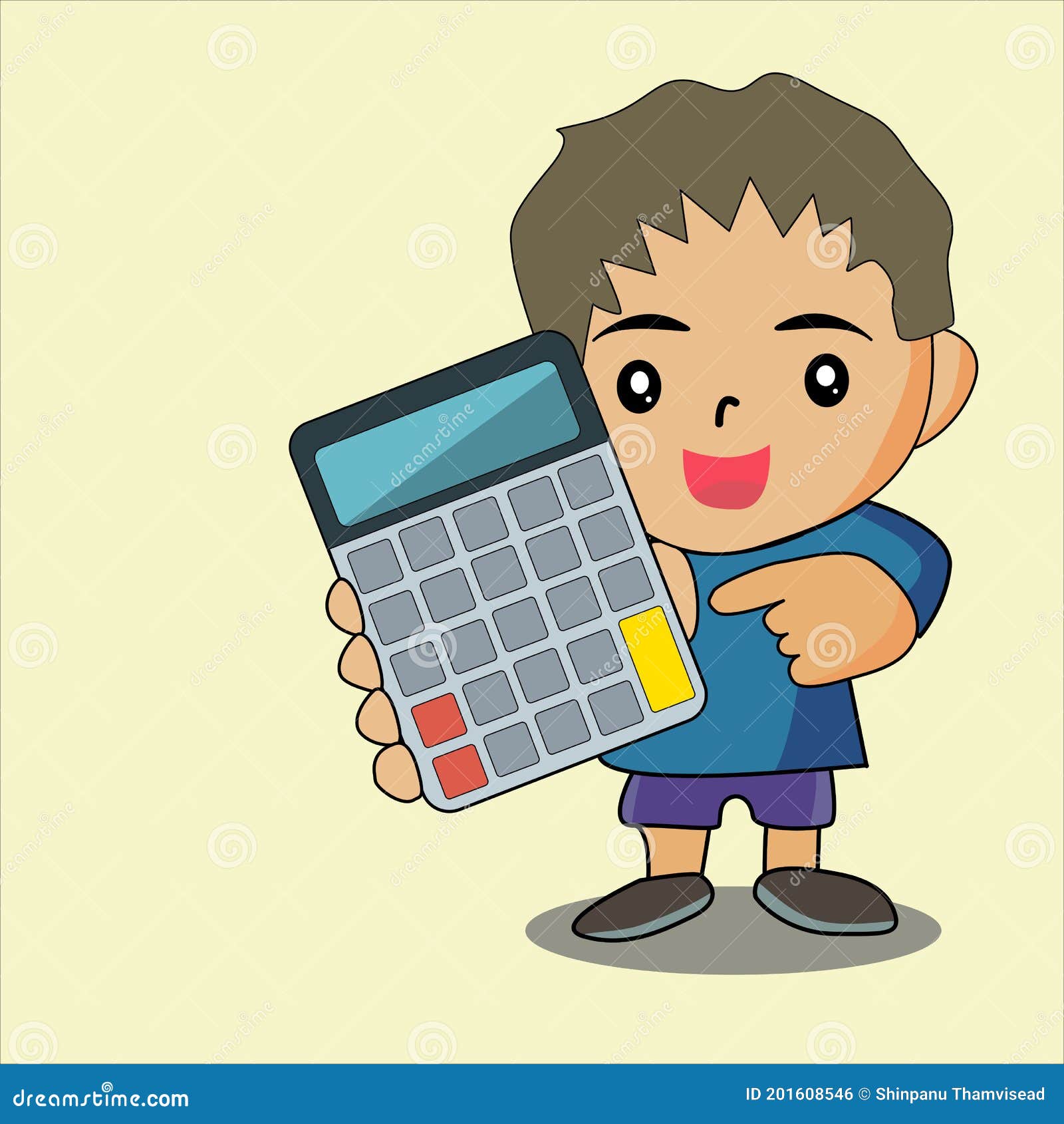 Boy Showing or Holding Digital Calculator Device in Hand. Vector ...