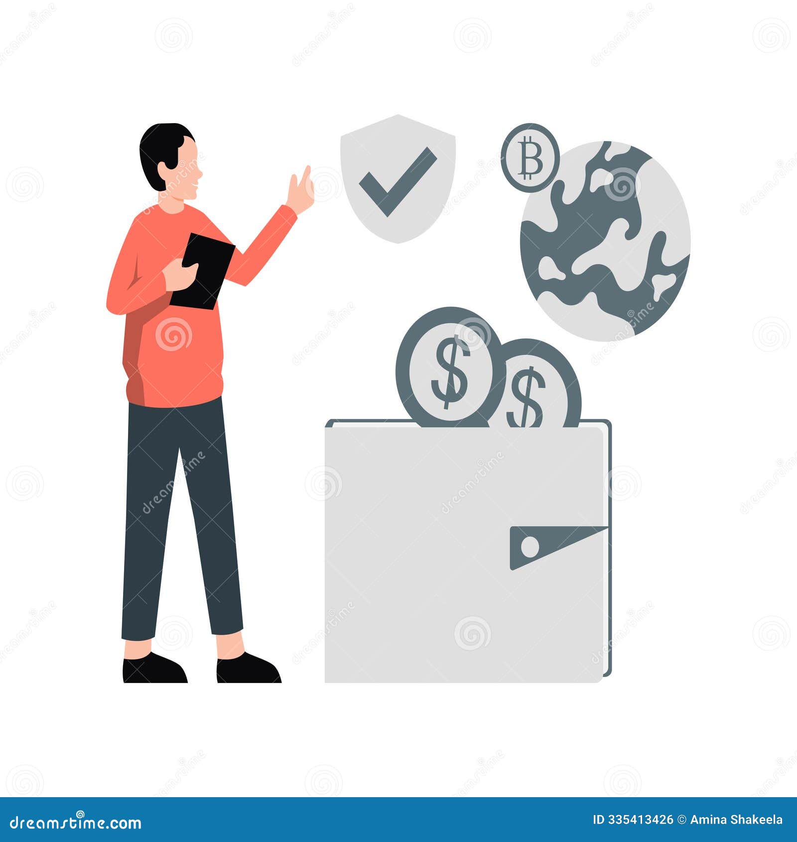 The Boy is Showing the Money in Wallet Stock Vector - Illustration of ...